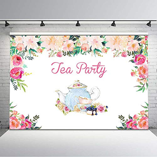 Avezano 7x5ft Tea Party Backdrop Spring Floral Tea Party Baby Shower ...