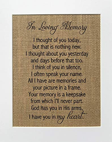 8x10 UNFRAMED In Loving Memory. I Thought of You Today Burlap Print ...