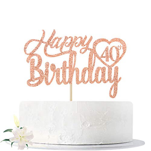 Rose Gold Glitter Happy 40th Birthday Cake Topper Hello 40 Cheers To 40