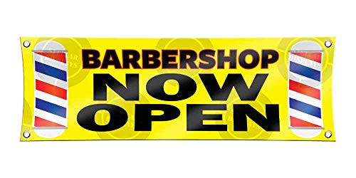 Barbershop Now Open Banner -1ft X 3ft- Yellow Barber Vinyl Display Hair ...