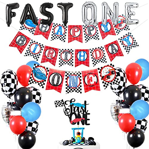 HEETON Fast One Birthday Banner and Cake Topper Race Car Racing First ...