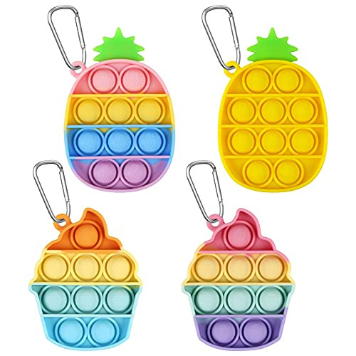 Evermarket 4 Pack Mini Push Pop Bubble Sensory Fidget Toy Keychains