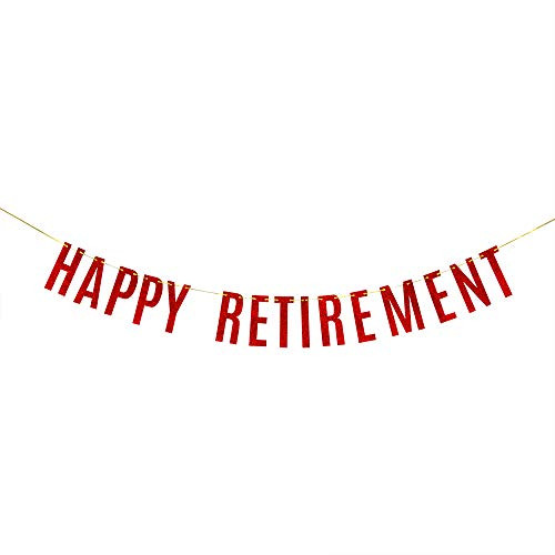 Red Glitter Happy Retirement Banner Farewell Party Bon Voyage ...