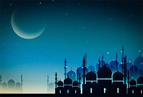 AOFOTO 8x6ft Mosques Silhouette in Night Backdrop Islamic Moon Starry ...