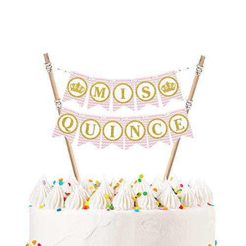 Stripe Mis Quince Banner Cake Topper Handmade 15 Birthday Cake Bunting ...