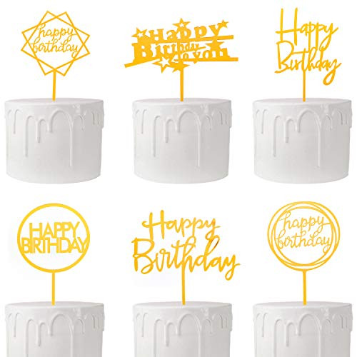 Partywoo Happy Birthday Cake Topper 6 Pcs Acrylic Cake Topper Birthday