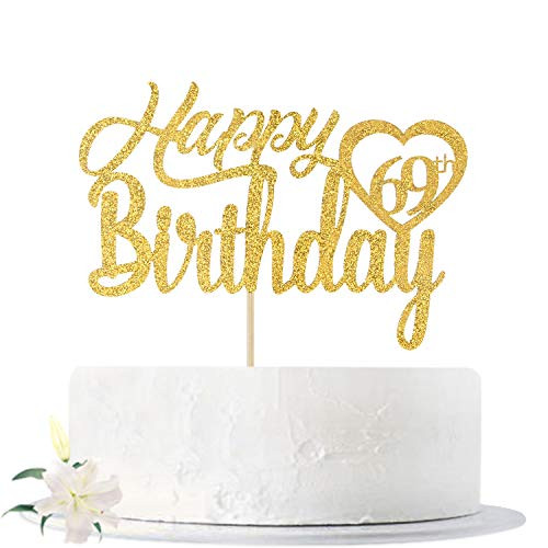 Gold Glitter Happy 69th Birthday Cake Topper Hello 69 Cheers to 69 ...