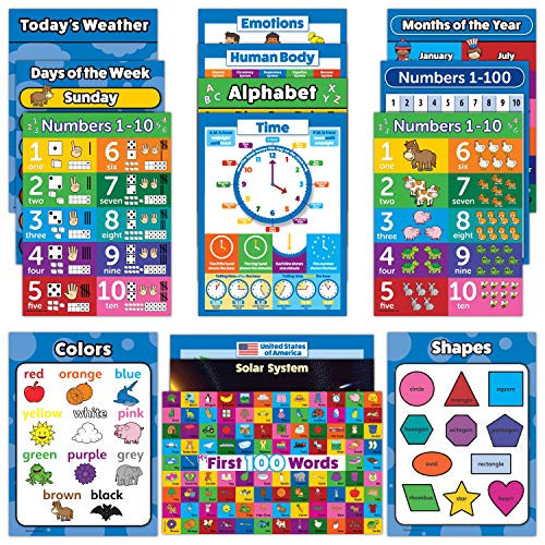 15 Pack - Educational Posters for Toddlers and Kids - Laminated - ABC ...