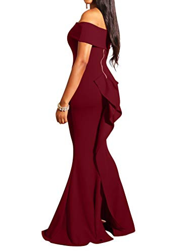 LAGSHIAN Women Elegant Back Ruffles Sexy Off Shoulder Gown Maxi Evening ...