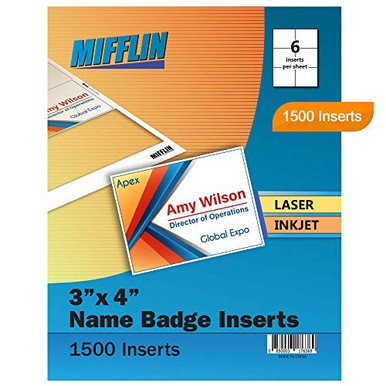 Mifflin Name Badge Inserts 3x4 or 4x3 Badge Inserts -1500 Cardstock ...