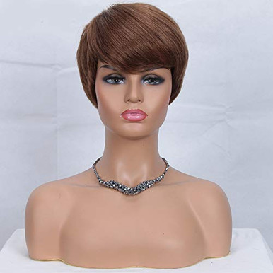 NOBLE Pixie Cut Wigs with Bangs for Black Women Chestnut Brown Color ...