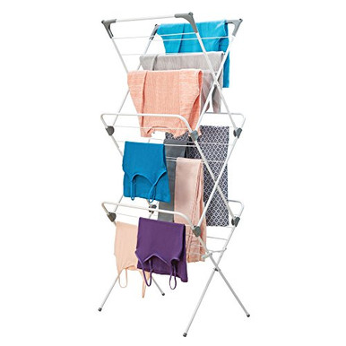 mDesign Tall Vertical Foldable Laundry Drying Rack - Compact, Portable ...