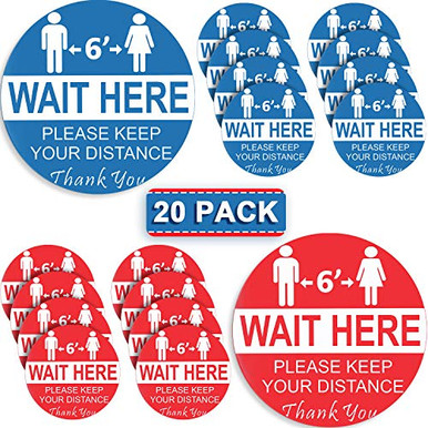 20 Pieces Social Distance Floor Decal Stickers Please Wait Here 6 Feet ...