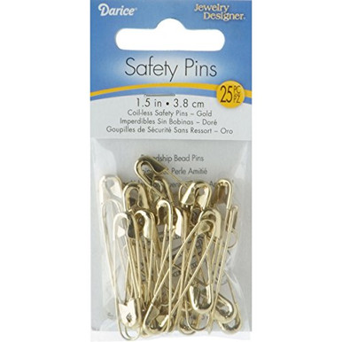 Darice Coiless Safety Pins 1 1-2 inch 25 Pack Gold 1939-07 -6-Pack ...