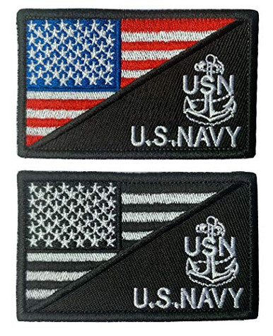 Antrix 2 Pcs USA Flag-US Navy USN Army Anchor Tactical Morale Emblem Badge Hook and Loop Patch ...