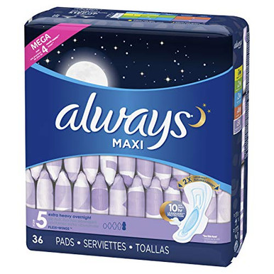 ALWAYS Maxi Size 5 Extra Heavy Overnight Pads with Wings Unscented 36 ...