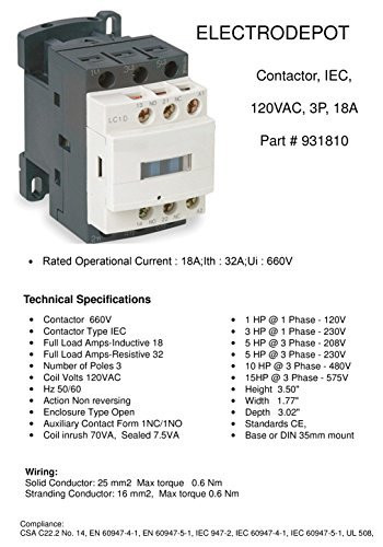20 Amp Motor Control AC Contactor 18A 3 Phase 3-Pole, Lighting 32A Coil ...