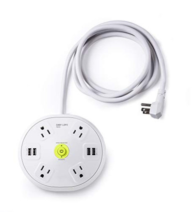 4 Outlet Round Power Strip with 4 USB Ports 1200 Joules Surge ...