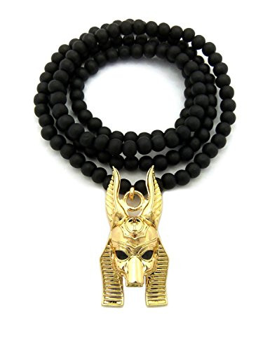 Fashion 21 Egyptian God Anubis Pendant 6mm 30 Wooden Bead Necklace Gold ...