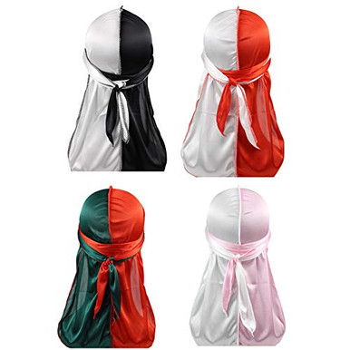 Two Tone Men Silky Durag Hip-hop Rapper Doo Rag 45 inch Long Tail 360 ...