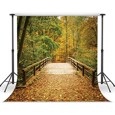 LYWYGG Deciduous Bridge Backdrop 8x8ft Yellow Leaves Filled with Trees ...