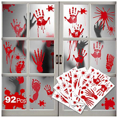 92Pcs Scary Halloween Decorations Bloody Handprint Footprint Window ...