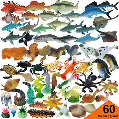 GIFTEXPRESS 60 Pcs Assorted Ocean Sea Animals Figures Realistic Sea ...