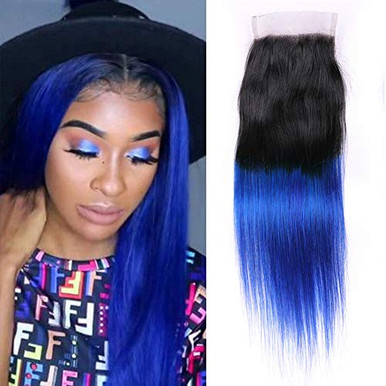 Blue Lace Closure Ombre Blue 4x4 Human Hair Lace Closure Pre Plucked ...