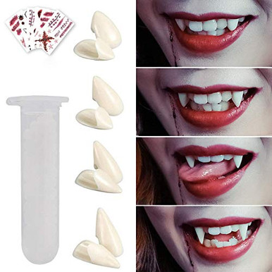 Vampire Fangs Teeth Kit 4 Pairs with Adhesive and 10Pcs Halloween Scars ...