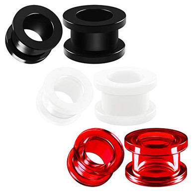 3 Pairs Black White Red Acrylic Gauges 12 mm Screw Flesh External ...