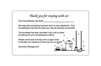 Housekeeping Hotel Motel Tip Envelope - Gummed Seal - White with Black ...