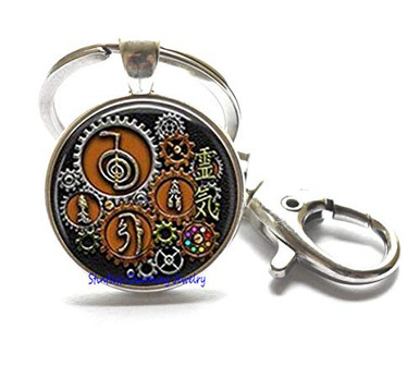 Reiki Symbols in Steampunk design Key Ring Keychain glass Cabochon ...