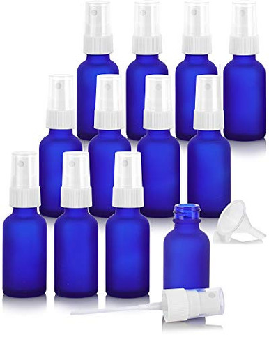 1 oz - 30 ml Frosted Cobalt Blue Glass Boston Round Bottle with White ...