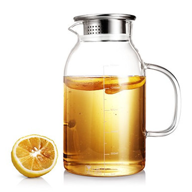 BEYONDA 62oz Glass Pitcher with Stainless Steel Lid, Ice Tea Carafe ...