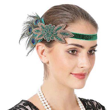 1920s Flapper Headband Peacock Feather Vintage Gatsby Headpiece Art ...