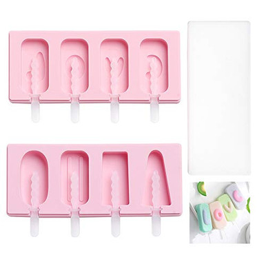 2 Pack 4 Cavity Ice Cream Bar Molds with Lid Different Shapes Reusable ...