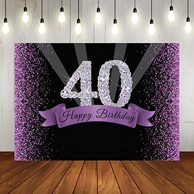 Happy 40th Birthday Photography Backdrop Glitter Purple and Black Dots ...