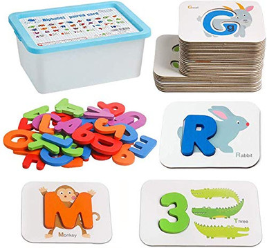 COVAODQ Alphabet Toddler Flash Cards Wooden Letters Jigsaw Numbers ...