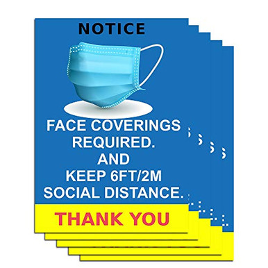 5 Pack Face Masks Coverings Required Social Distancing Floor-Wall Vinyl ...
