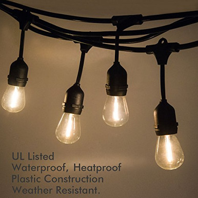 EFFOE 48Ft Weatherproof Outdoor Commercial String Lights Strand with 24 ...
