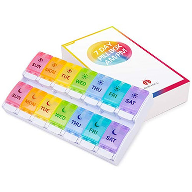 BUG HULL Pill Organizer 2 Times a Day New Version, Weekly Push Button ...