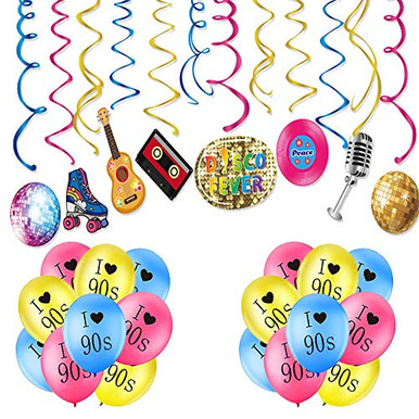Flymmy 90s Theme Party Decorations Kit with I Love 90s Balloons for ...