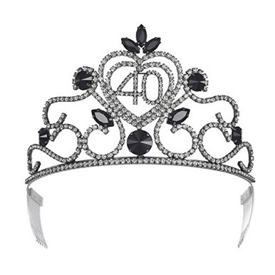 YZHSTONE Women 40 Birthday Tiara Crown Black Metal Crystal Rhinstone ...