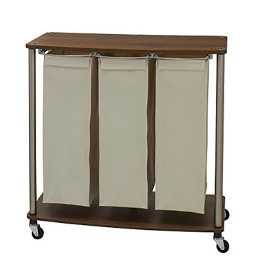 Household Essentials 7060-1 Walnut Triple Laundry Sorter with Folding ...