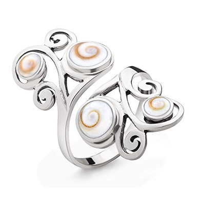 SUVANI Sterling Silver Filigree White Shiva Eye Shell Round Shape Wrap ...