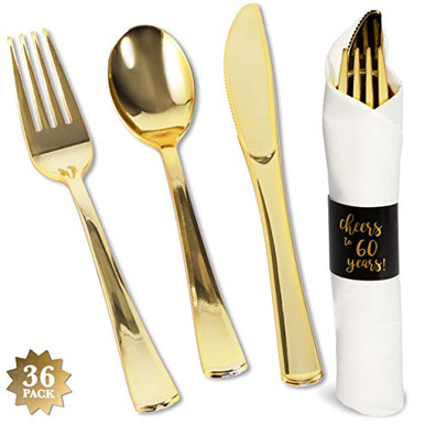 Cheers to 60 Years Pre Rolled Napkin and Cutlery Set -36 Pack ...