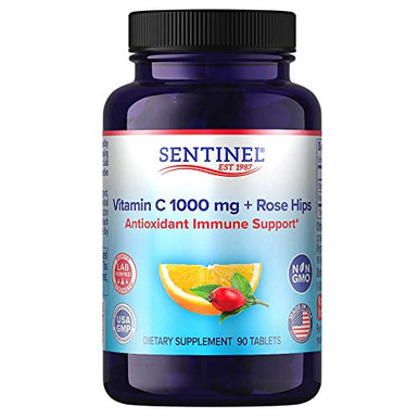 Sentinel Vitamin C 1000mg - Rose Hips 20mg Antioxidant Immune Support ...