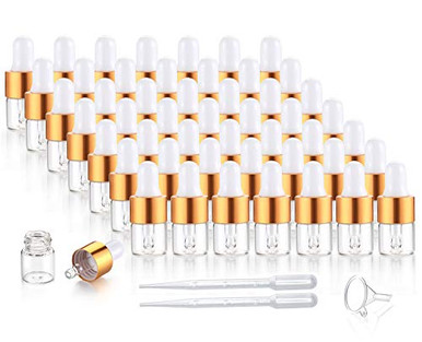 50 Pack 1ml Clear Glass Dropper Vial for Essential Oils Empty Glass Eye ...