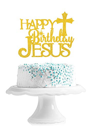 Happy Birthday Jesus Cake Topper - Christian Christmas Gold Glitter ...
