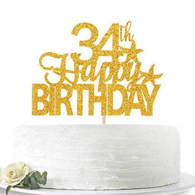 Gold Glitter Happy 34th Birthday Cake Topper Hello 34 Cheers to 34 ...